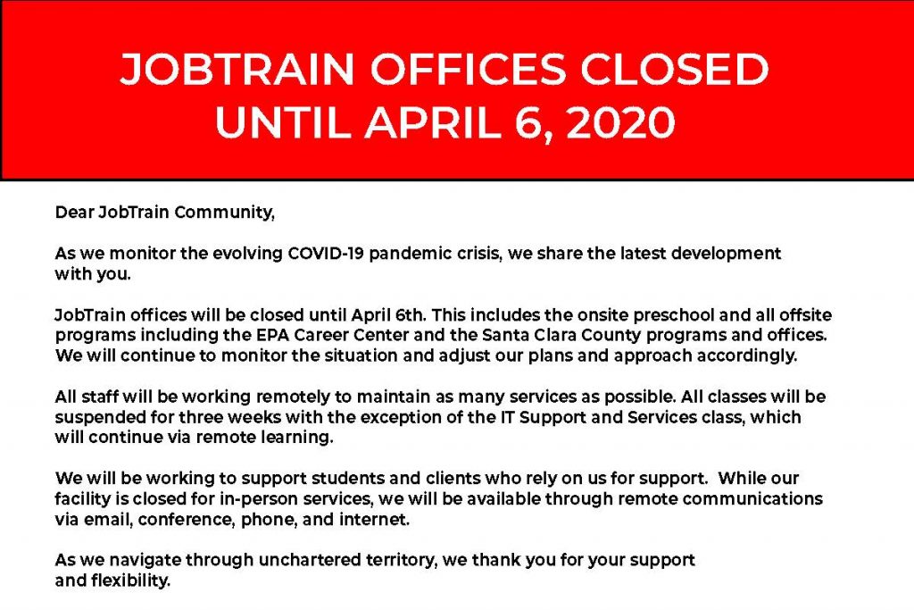 offices closed notice | JobTrain