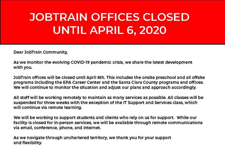 offices closed notice | JobTrain